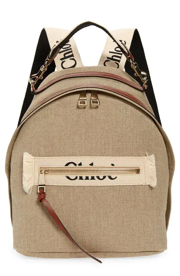 Chloé Canvas Leather Backpack Brown Logo